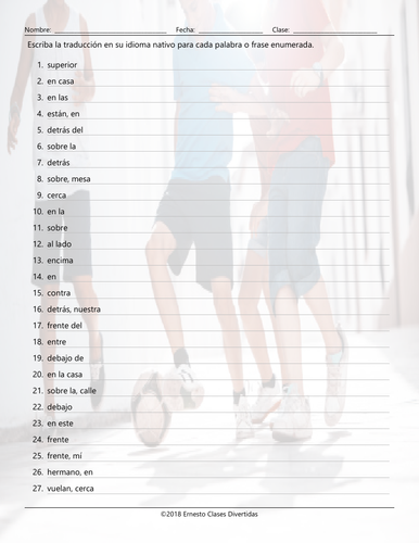 Place Prepositions Translating Spanish Worksheet | Teaching Resources