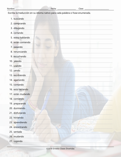 Present Continuous Tense Translating Spanish Worksheet | Teaching Resources