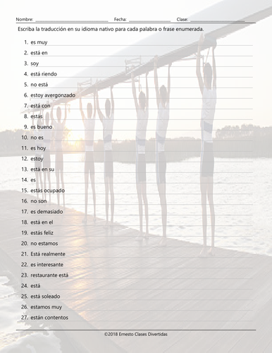 Present Simple with Verbs Ser and Estar Translating Spanish Worksheet ...