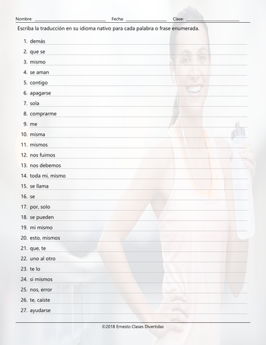 Reflexive and Reciprocal Pronouns Translating Spanish Worksheet ...