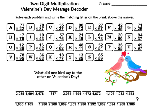 Two Digit Multiplication Valentine's Day Math Activity: Message Decoder ...