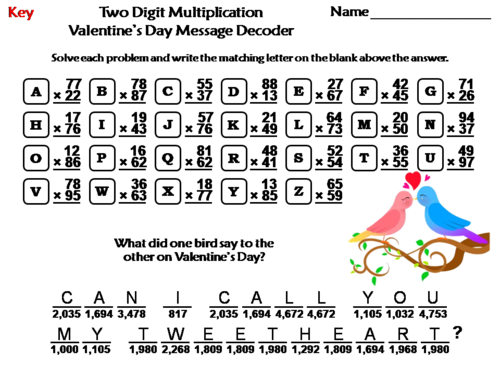 Two Digit Multiplication Valentine's Day Math Activity: Message Decoder ...