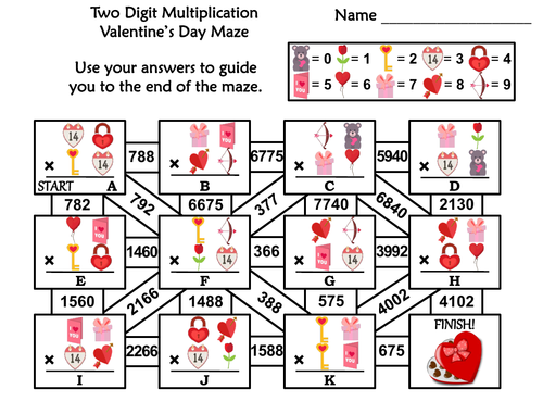 Two Digit Multiplication Activity: Valentine's Day Math Maze | Teaching ...