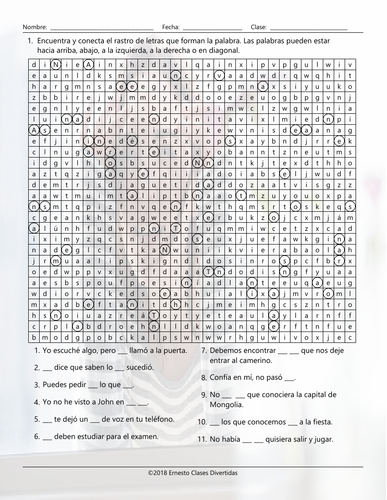 Indefinite Pronouns Wacky Trails Spanish Worksheet | Teaching Resources