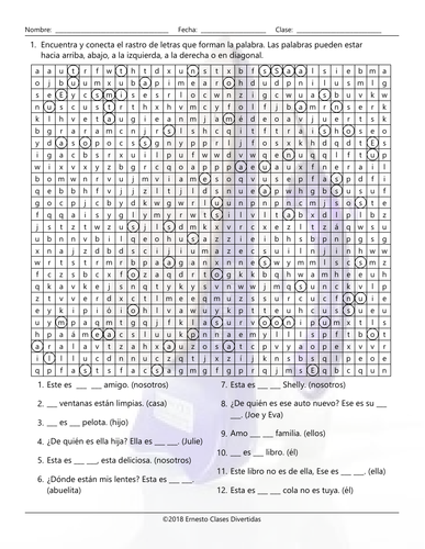 Possessive Adjectives Wacky Trails Spanish Worksheet | Teaching Resources