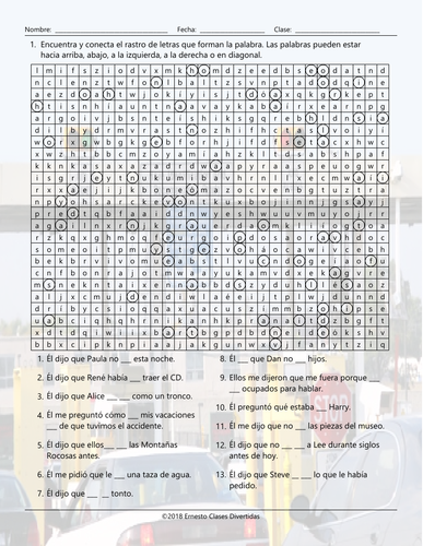 Reported Speech Wacky Trails Spanish Worksheet | Teaching Resources