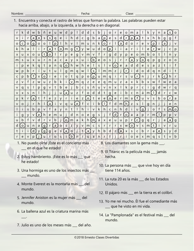 Superlative Adjectives Wacky Trails Spanish Worksheet | Teaching Resources