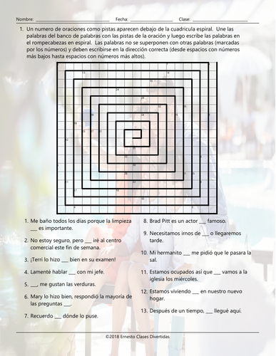 Adverbs Word Spiral Spanish Worksheet | Teaching Resources