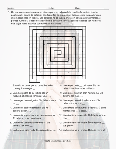 Advice Modals Word Spiral Spanish Worksheet | Teaching Resources
