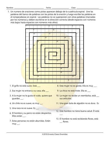 Antonyms and Opposite Actions Word Spiral Spanish Worksheet | Teaching ...