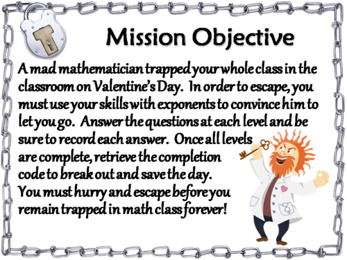 Exponents Game: Escape Room Valentine's Day Math Activity 5th 6th 7th ...