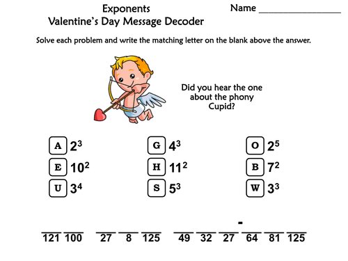 Exponents Valentine's Day Math Activity: Message Decoder | Teaching ...