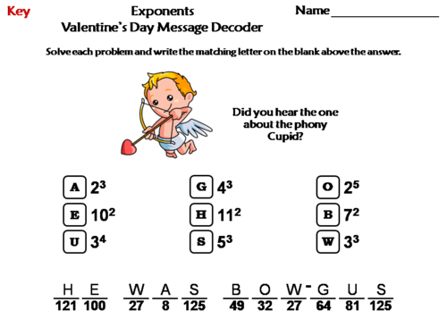 Exponents Valentine S Day Math Activity Message Decoder Teaching