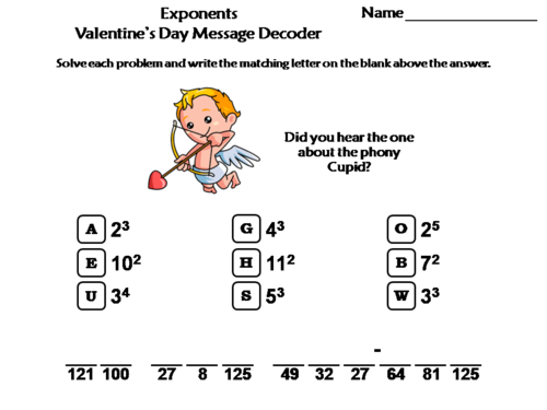 Exponents Valentine's Day Math Activity: Message Decoder | Teaching ...