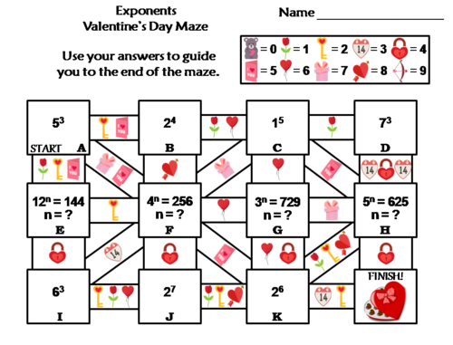 Exponents Activity: Valentine's Day Math Maze | Teaching Resources