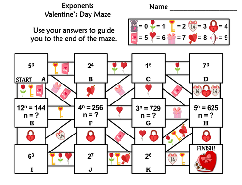 Exponents Activity: Valentine's Day Math Maze | Teaching Resources