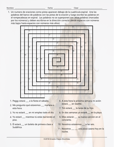 Future Continuous Tense Word Spiral Spanish Worksheet | Teaching Resources