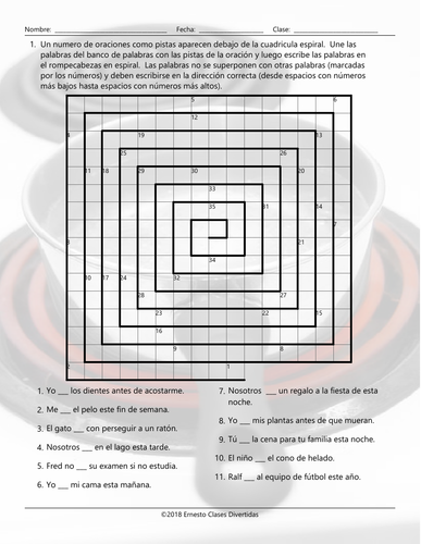 Future Simple Tense with Will Word Spiral Spanish Worksheet | Teaching ...