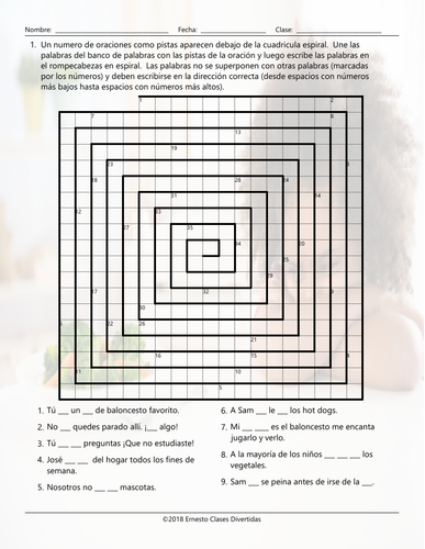 Have, Do, Like, and Favorites Word Spiral Spanish Worksheet | Teaching ...