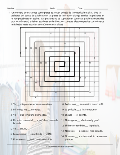 Past Simple Tense with Irregular Verbs Word Spiral Spanish Worksheet ...