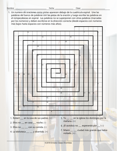 Past Simple with Verbs Estar and Ser Word Spiral Spanish Worksheet ...