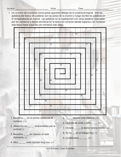 Present Simple with Verbs Ser and Estar Word Spiral Spanish Worksheet ...
