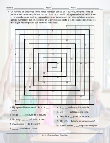 Quantifiers Word Spiral Spanish Worksheet | Teaching Resources