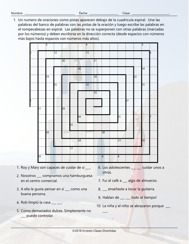 Reflexive and Reciprocal Pronouns Word Spiral Spanish Worksheet ...