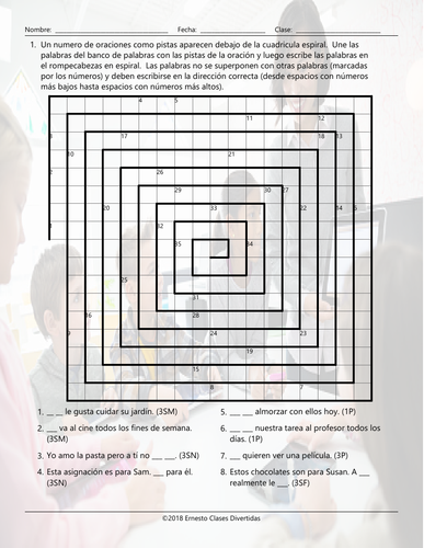 Subject Pronouns Word Spiral Spanish Worksheet | Teaching Resources