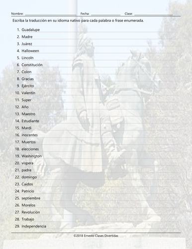 American versus Mexican Holidays Translating Spanish Worksheet ...