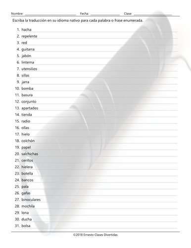 Camping Things and Activities Translating Spanish Worksheet | Teaching ...