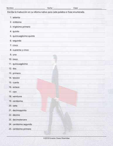 Cardinal and Ordinal Numbers Translating Spanish Worksheet | Teaching ...