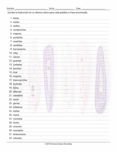 Clothing Accessories, Footwear, and Jewelry Translating Spanish ...