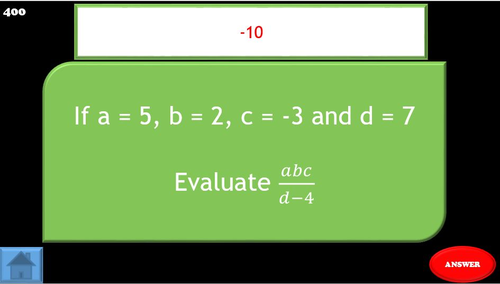 Jeopardy-Algebraic Revision Whole Class Game | Teaching Resources