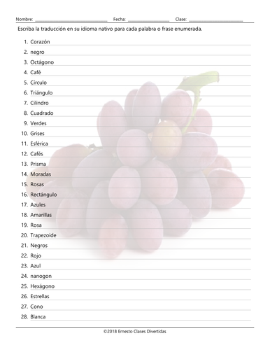 Colors and Shapes Translating Spanish Worksheet | Teaching Resources