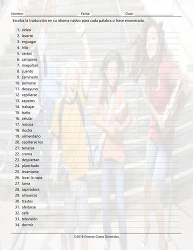 Daily Activities Translating Spanish Worksheet | Teaching Resources