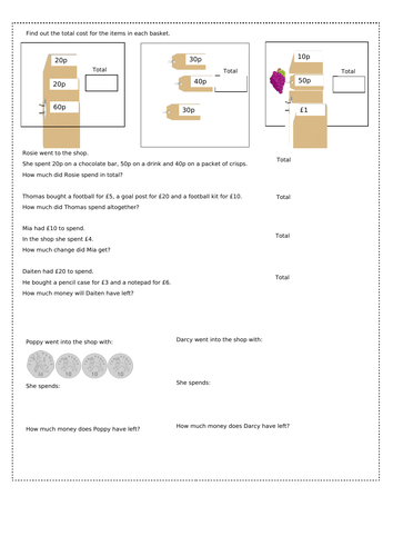 Year 2 money 4 sheets differentiated | Teaching Resources