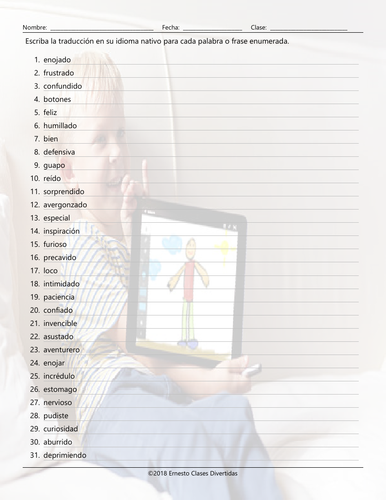 Feelings and Emotions Translating Spanish Worksheet | Teaching Resources