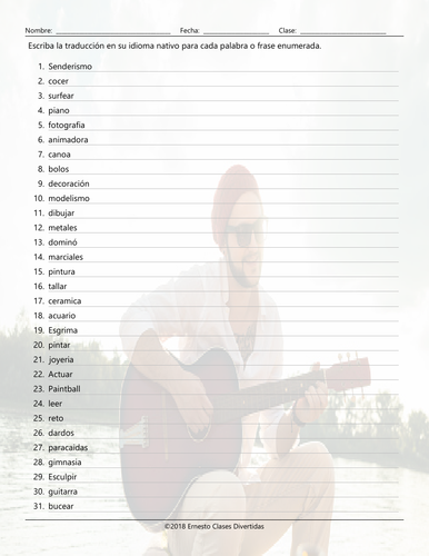 Free Time and Hobbies Translating Spanish Worksheet | Teaching Resources