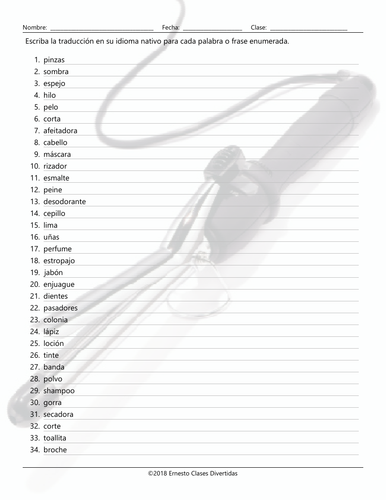 Health and Personal Hygiene Translating Spanish Worksheet | Teaching ...