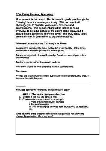 Theory of Knowledge (TOK) Essay Planning Document | Teaching Resources