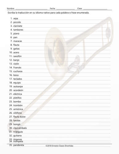 Musical Instruments Translating Spanish Worksheet | Teaching Resources Musical Instruments Translating Spanish Worksheet | Teaching Resources