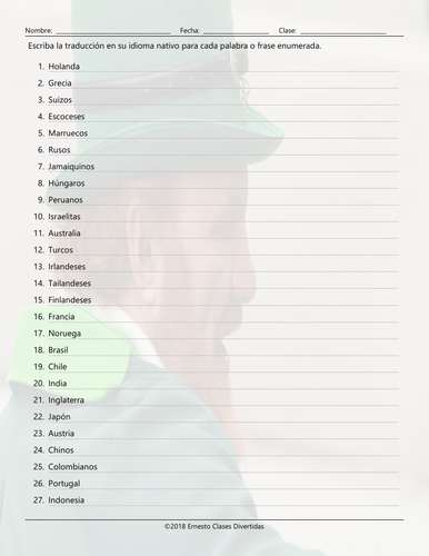 Origins and Nationalities Translating Spanish Worksheet | Teaching ...
