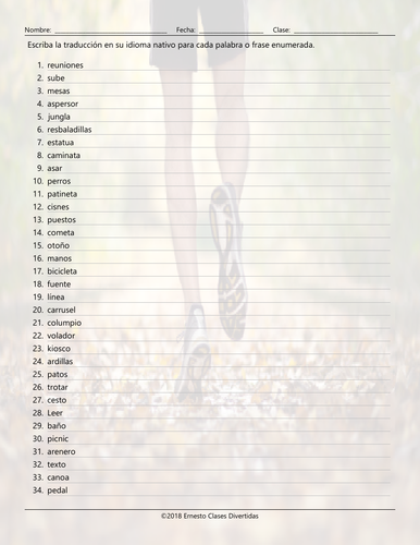 Park Things and Activities Translating Spanish Worksheet | Teaching ...