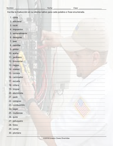 Running Errands and Having Things Done Translating Spanish Worksheet ...