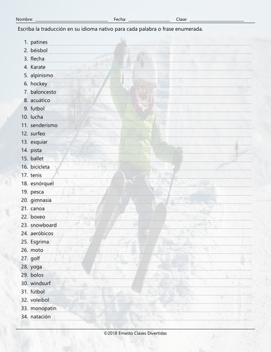 Sports and Exercise Translating Spanish Worksheet | Teaching Resources