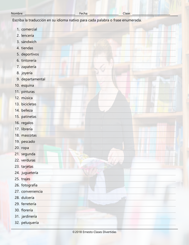 Stores and Shops Translating Spanish Worksheet | Teaching Resources