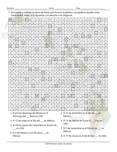American versus Mexican Holidays Wacky Trails Spanish Worksheet ...
