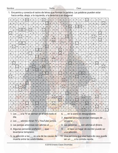 Bad Habits and Addictions Wacky Trails Spanish Worksheet | Teaching ...