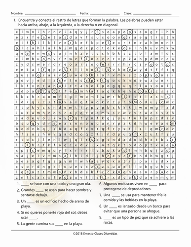 Beach Things and Activities Wacky Trails Spanish Worksheet | Teaching ...